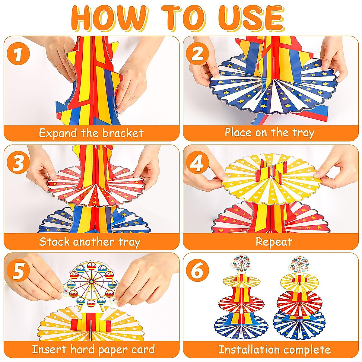 UPINS Carnival Theme Cupcake Stand,Carnival Theme Party Decorations Circus Theme 3 Tier Cupcake Stand Circus Cardboard Cupcake Holder Tower for Carnival Circus Theme Birthday Party Favors Supplies