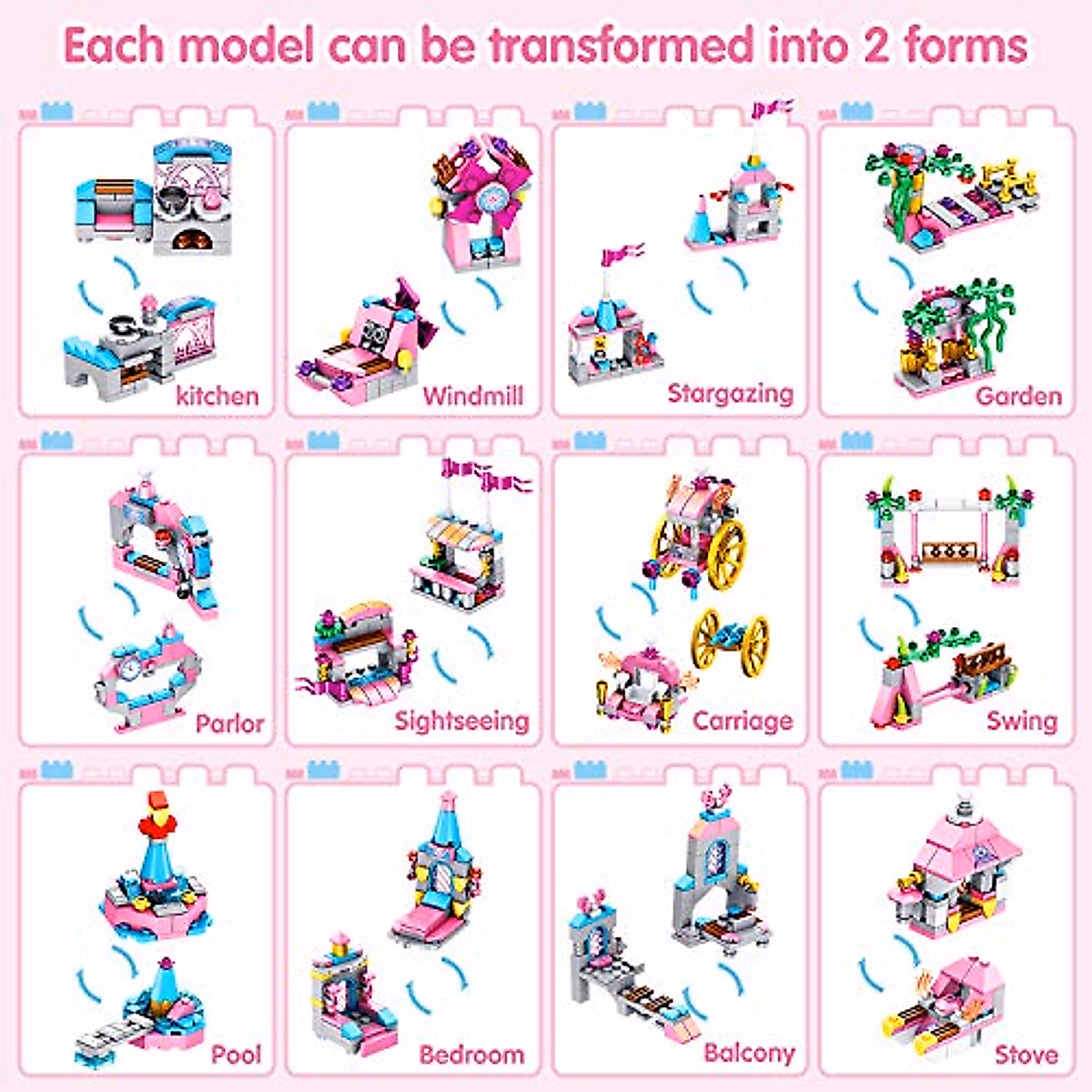 LUKAT Building Toys for Girls Age 6 7 8 9 10 11 12 Year Old, 568pcs Princess Castle STEM Construction Toys Set, 25 Models Educational Toys for Kids Building Blocks Kit Gifts for Birthday Christmas