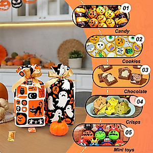 Shintop Halloween Goodie Bags Drawstring, 50PCS Small Treat Candy Bags Reusable Plastic Gift Bags Party Favors Supplies for Trick or Treat Sweets Cookies (Ghosts, Black Cats, Pumpkins)