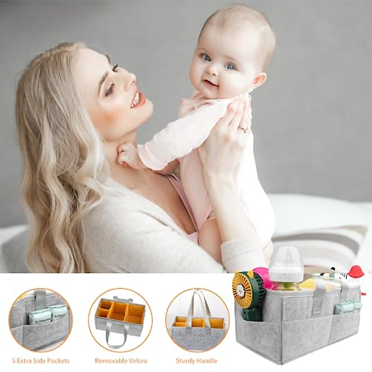 Anysiny Baby Diaper Caddy- Portable Toddler Diaper Stackers & Caddies Nursery Storage Bin and Car Organizer for Diapers and Baby Wipes, Collapsible Newborn Caddies Car Travel Baby Shower Basket