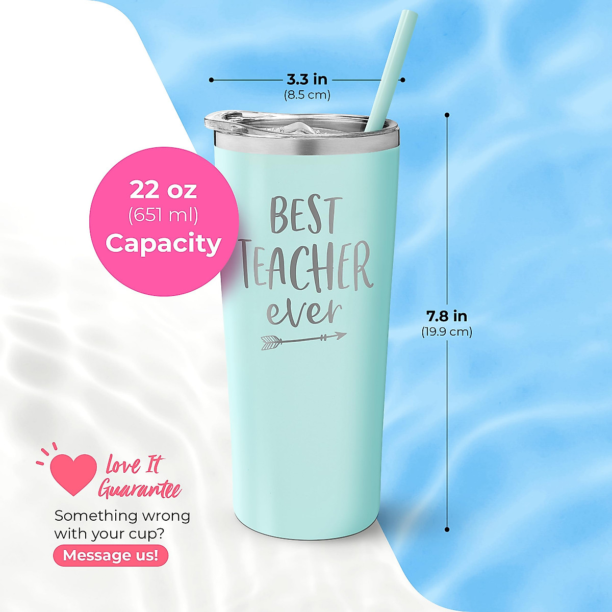 Best Teacher Ever Tumbler - Stainless Steel Insulated Travel Tumbler with Lid and Straw - Teacher Gifts for Women - Teacher Travel Tumbler - New Teacher Cup - End of Year Teacher Appreciation Gift