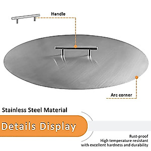 Marada Fire Pit Lid 430 Heat Resistant Stainless Steel Fire Pit Ring Lid 1.5 mm Thick for Round Patio Fire Pit (Round 20")