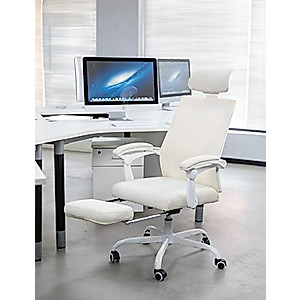 Qulomvs Mesh Ergonomic Office Chair with Footrest Home Office Desk Chair with Headrest and Backrest 90-135 Adjustable Computer Executive Desk Chair with Wheels 360 Swivel Task Chair