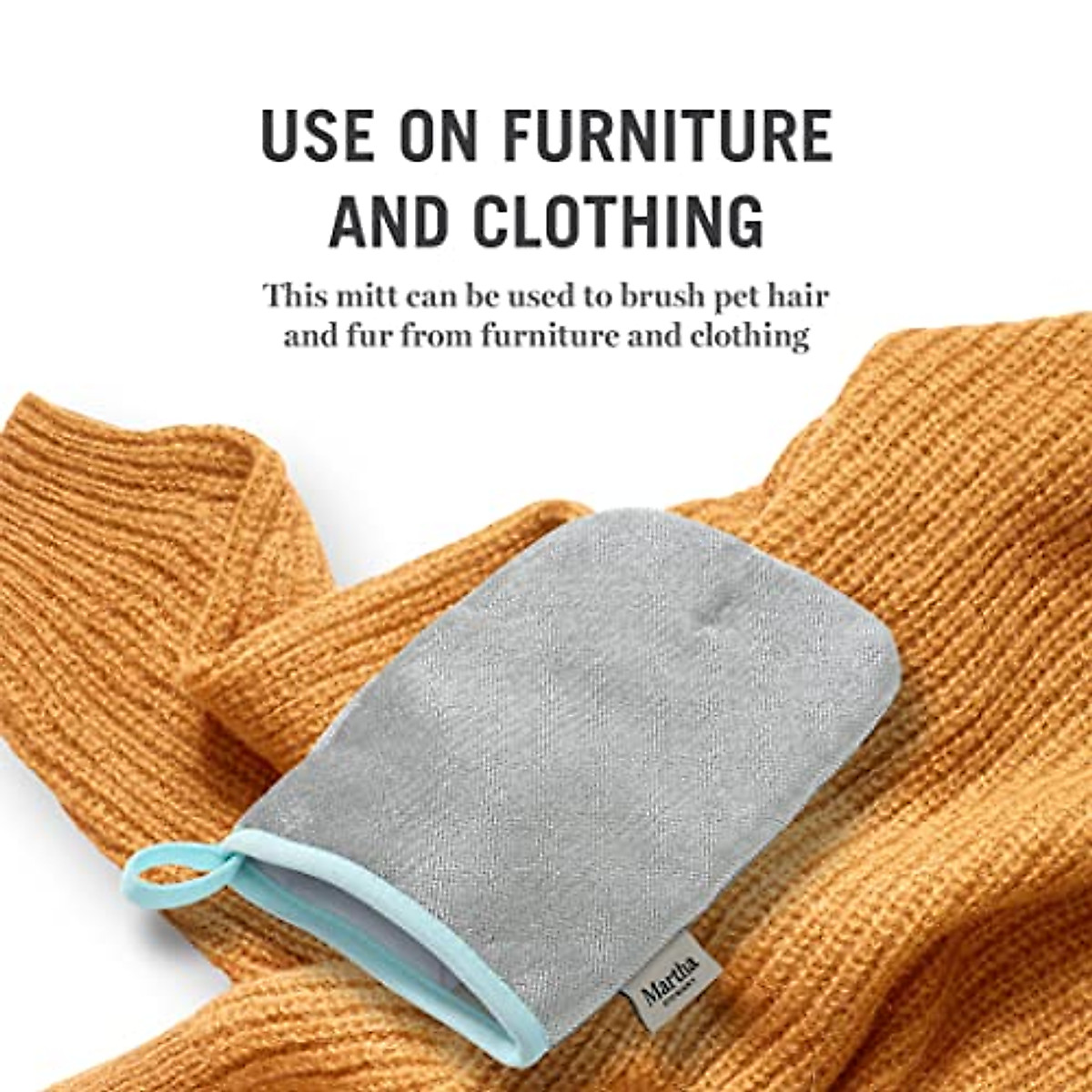 MARTHA STEWART - Pet Hair Removal Mitt | Elegant Dog Hair Remover Mitt for Clothing & Furniture| Reusable Dog Fur Remover for Furniture & Clothes in Gray and Turquoise, Machine Washable (FF18765)