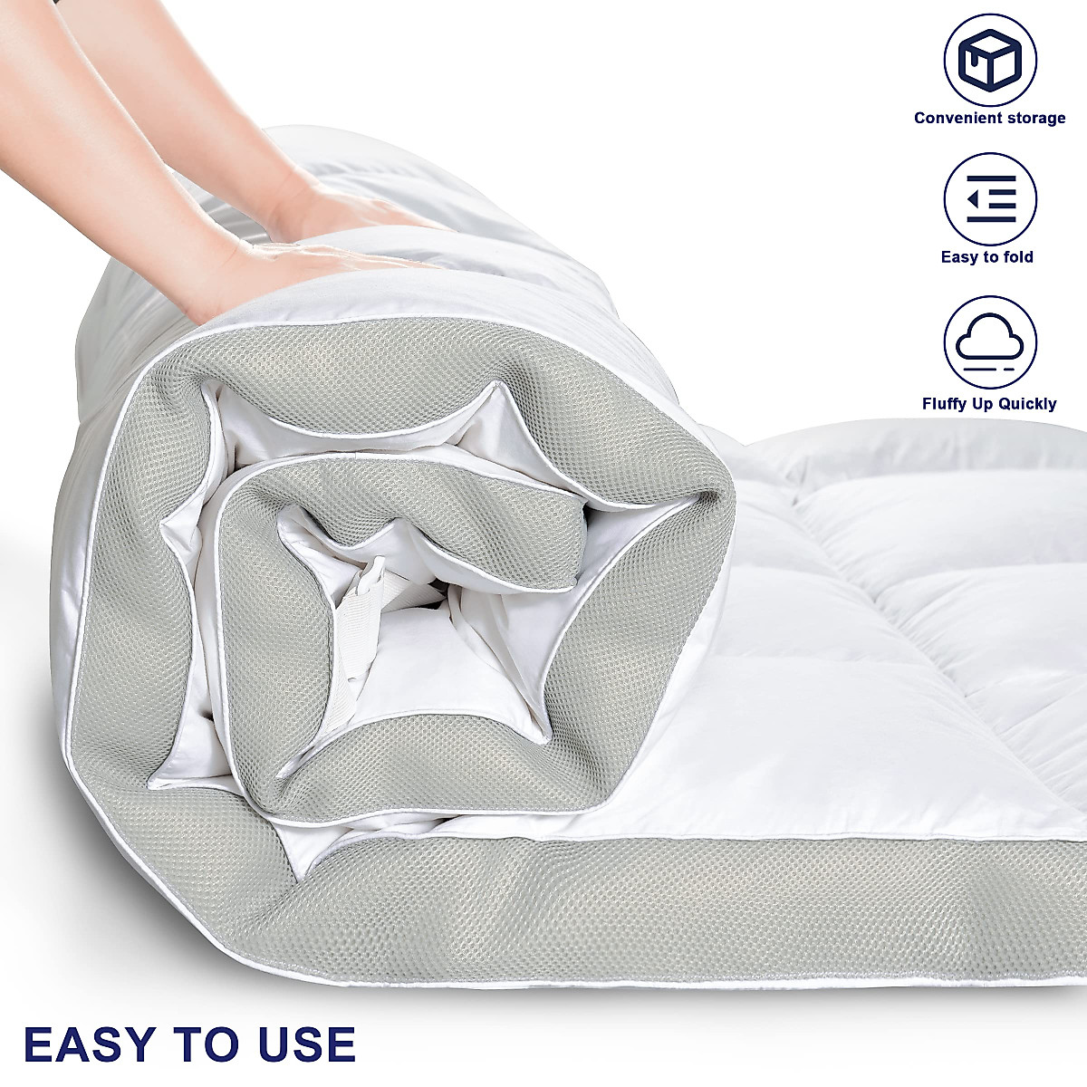 subrtex Feather Mattress Topper Full, Bed Mattress Topper, Breathable Mattress Pad Overfilled with Soft White Goose Down (54"x75")
