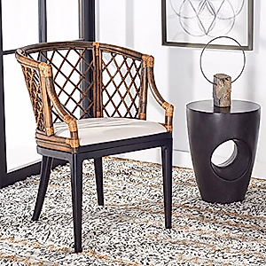 SAFAVIEH Home Collection Carlotta Natural Wash/White Cushion Living Room Dining Room Bedroom Office Foyer Arm Chair