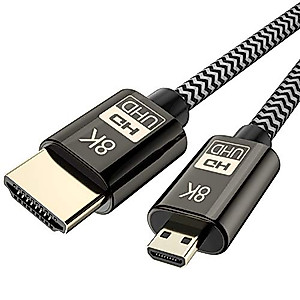 Cablecc Micro HDMI to HDMI 2.1 Ultra-HD UHD 8K 60hz 4K 120hz Cable 48Gbs HDMI Cord for Camera Tablet 1.5M