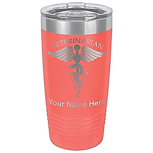 LaserGram 20oz Vacuum Insulated Tumbler Mug, Veterinarian, Personalized Engraving Included (Coral)