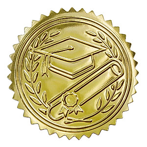 Embossed Graduation Cap Gold Certificate Seals Diplomas Gold foil Seals, 2”,100 Count