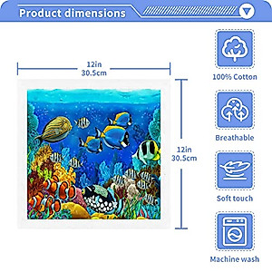 Kigai 2 Pack Sealife Fish Coral Washcloths – Soft Face Towels, Gym Towels, Hotel and Spa Quality, Reusable Pure Cotton Fingertip Towels