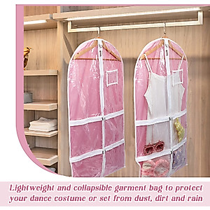 6 Pcs Kids Dance Costume Garment Bag Garment Bags for Hanging Clothes Clear Garment Bags Dance Garment Bags for Dancers with 5 Zipper Pockets Closet Hanging Clothes Cover (Pink,37 x 21 Inch)