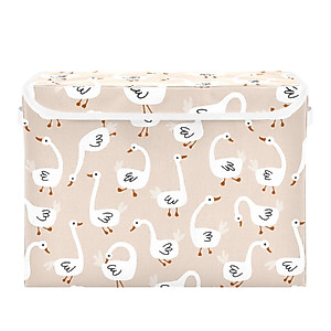 JUNZAN White Goose in Different Poses Storage Bins with Lids Collapsible Clothes Toys Storage Box with Handle Closet Organizer Home Decor Office Basket