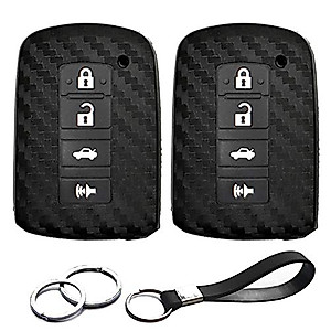2pcs Compatible with Toyota HYQ14FBA Smart 4 Bts Carbon Fiber Looks Silicone FOB Key Case Cover Protector Keyless Remote Holder for 2012-2019 Toyota Avalon Camry Camry Hybrid, 2014-2019 Toyota Corolla