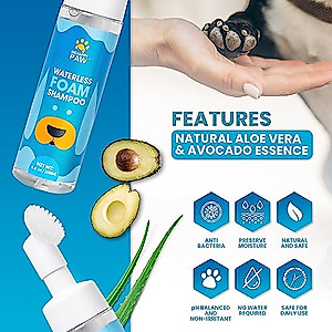 Be Happy Paw Dog Paw Cleaner 6.8fl oz No-Rinse Waterless Shampoo Foam Paw Cleanser with Silicone Brush and Microfiber Towel, Natural Pet Paw Cleaner for Dogs and Cats