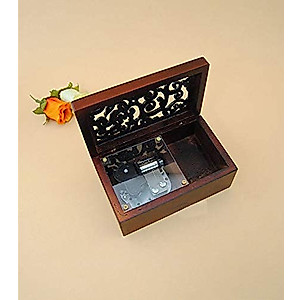 18 Note Antique Engraved Hand Crank Wooden Musical Box With Silver-plating Movement in,Music Gift Box (Silver Movement/Edelweiss)