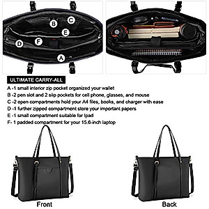 Laptop Bag for Women Lightweight Leather Work Tote Waterproof Business Office Computer Bag for 15.6 Inch Laptop & Tablet Professional Large Capacity Briefcase Handbag Shoulder Bag Black