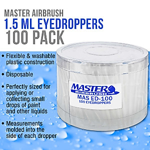 Master Airbrush® Brand 100 Pipette Eyedroppers for Liquid Transfer and Airbrush Paint