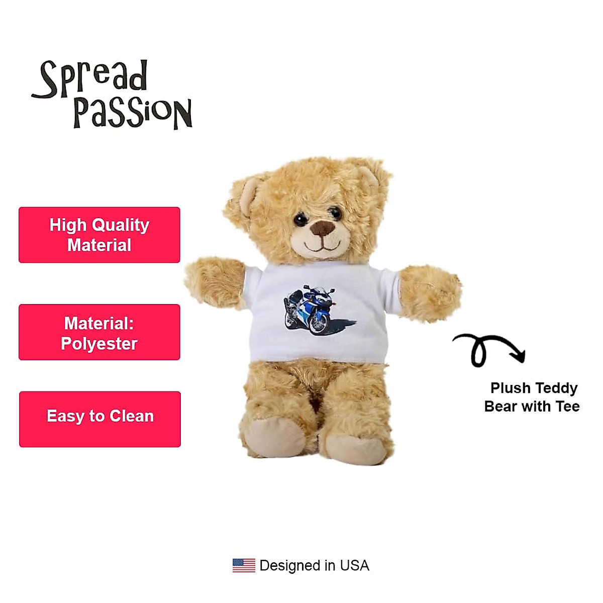 SpreadPassion Motorcycle Teddy Bear, Gift Stuffed Animal, Plush Teddy Bear with Tee, Welcoming Baby Gift, Gift for Her, Gift for Newborn, Cute Birthday Christmas Basket Gift Idea