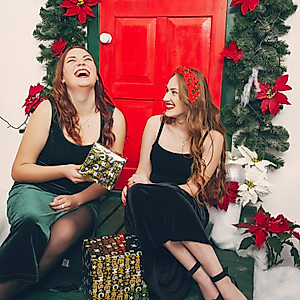 Jeweled Christmas Tree Headband with Embellished Crystals and Pearls - Wide Top Knot Knotted Headbands for Women, Holiday Hair Accessories and Outfits Gift