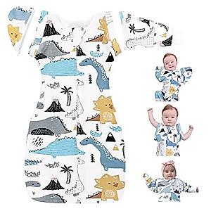 Nearkoi Baby Transition Swaddle Sack,Baby Sleeping Bag with Arms Up Removable Long Sleeve,or Sleeveless,100% Cotton,Baby Sleep Sack for Appease The Baby,Blue,17-22lbs