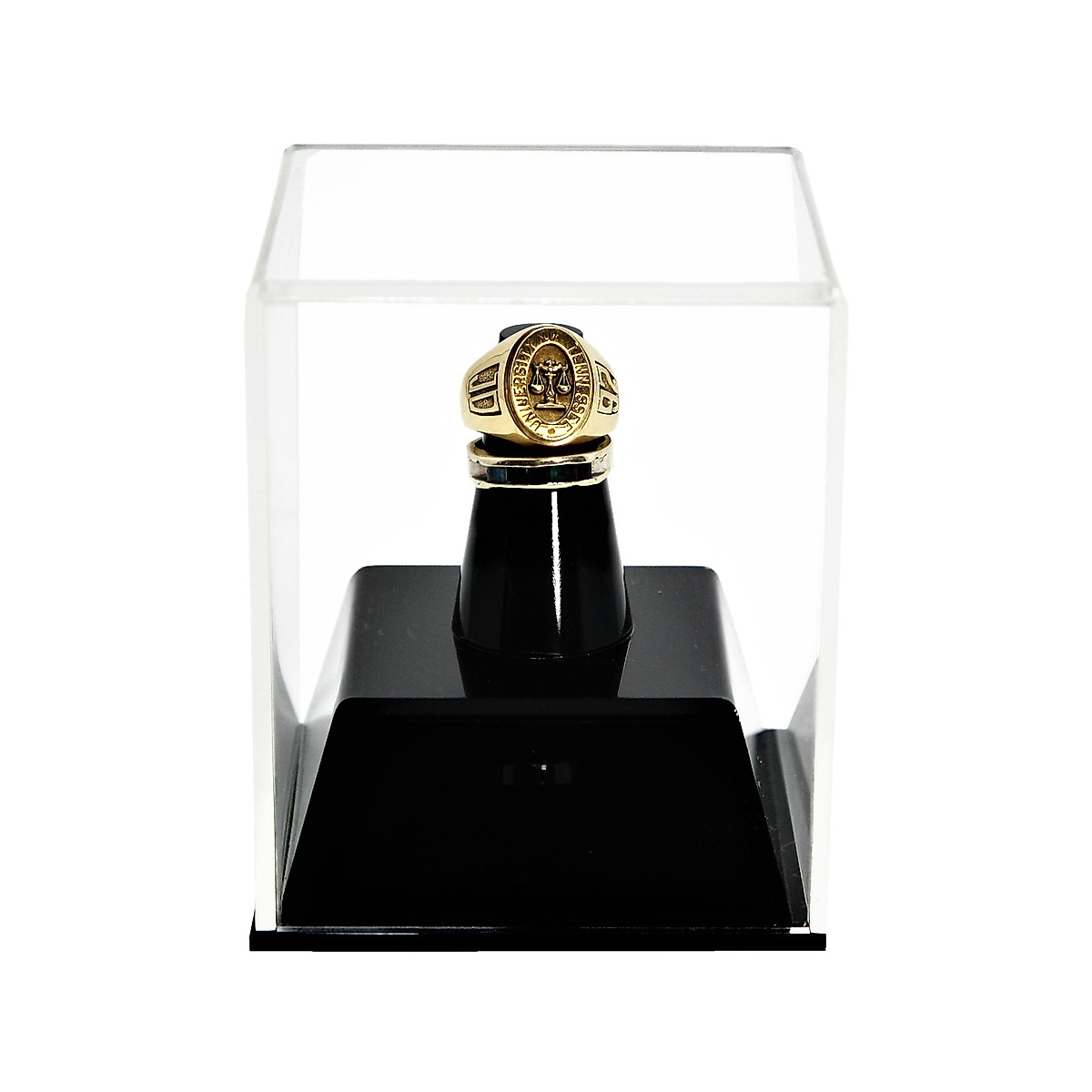 Better Display Cases Clear Acrylic Championship School Ring Display Case with Drawer and Black Acrylic Ring Holder (A064-A)