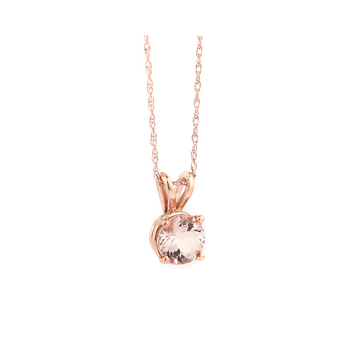 GNG 10k Rose Gold Natural Morganite Solitaire Pendant Necklace, 18" (6mm Round Morganite)