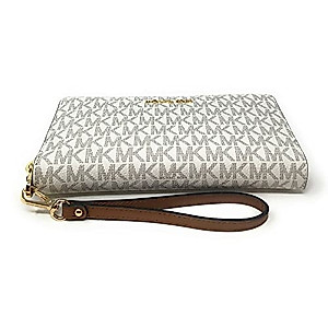 Michael Kors Jet Set Travel Continental Zip Around Leather Wallet Wristlet (Vanilla/Dark Acorn)
