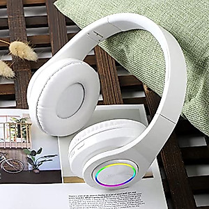 Gzkeji B39 Bluetooth Headset Headset Head-Mounted Wireless Light-Emitting Colorful Breathing Light can be plugged into a Card Folding bass a Variety of Devices and Scene Universal Headphones (White)