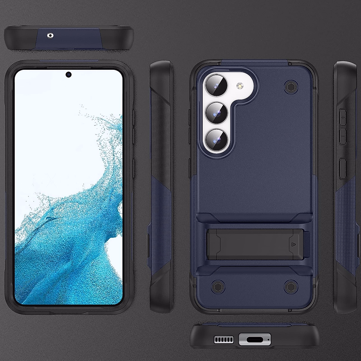 Asuwish Phone Case for Samsung Galaxy S23 5G with Tempered Glass Screen Protector Cover and Slim Stand Military Grade Hybrid Cell Accessories S 23 23S GS23 G5 SM-S911U 6.1 inch Women Men Blue