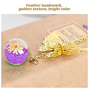 QEZEZA Metal Feather Bookmark, Handmade Gifts Bookmarks for Book Lovers, Teachers, Kids, Women and Men 2 Pack (Purple)