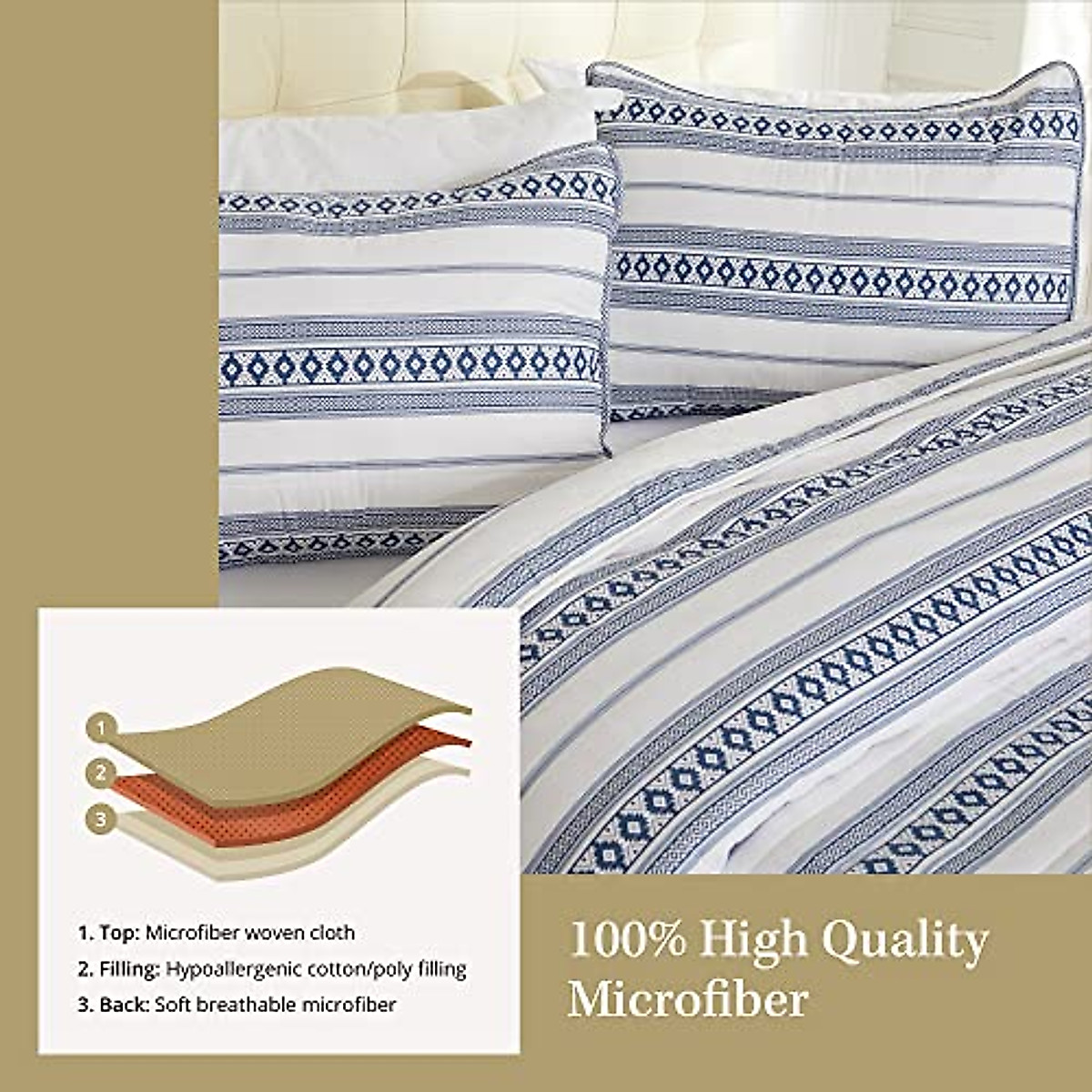 3 Piece Quilt Set with Shams | Soft & Breathable Bed Cover for Spring & Summer | Hypoallergenic All-Season Quilt | Multi Layer Coverlet | Lightweight Bedspread | Boho Stripes | Sydney Collection…