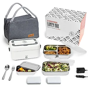Honeybean Home Self Heating Lunch Box for Work & School – Battery Powered Portable Food Warmer Lunch Box With 35 Minutes of Heating Capability – Our Heated Lunch Box Comes With a Reusable Fork & Spoon