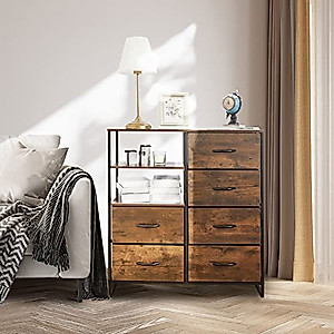 6 Drawer Dresser for Bedroom Dresser with Shelves Chest of Drawers Clothes Organizer Fabric Drawer Dressers for Bedroom Living Room,Rustic Brown