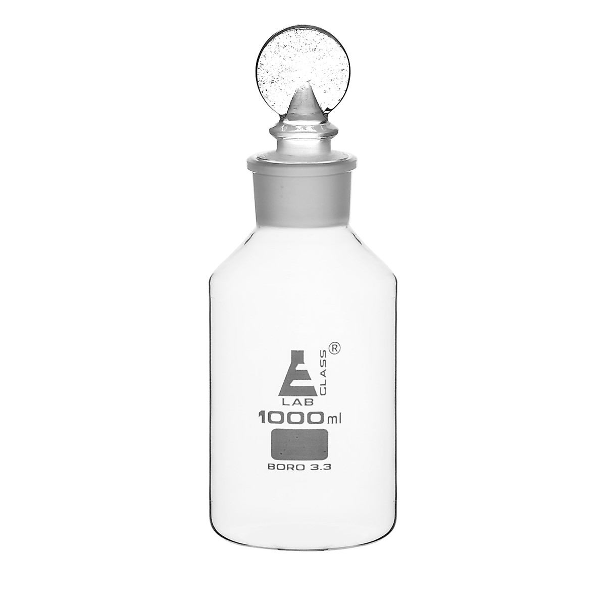 EISCO Reagent Bottle, 1000ml - Wide Mouth and Glass Penny Stopper Borosilicate 3.3- Eisco Labs
