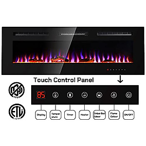 Uthfy 50" Electric Fireplace,1500W Recessed & Wall Mounted Fireplace Heater & Linear Fireplace,6 Flame Colors & 9 Ember Bed Colors,Remote Control,8H Timer,Adjustable Thermostat, Black (HY-HW50)