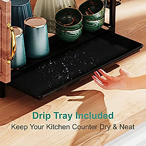 GSlife Dish Drying Rack, 2 Tier Rust-Resistant Dish Rack with Drainboard Compact Dish Drainer with Utensil Holder, Cutting Board Holder for Kitchen Counter, Black