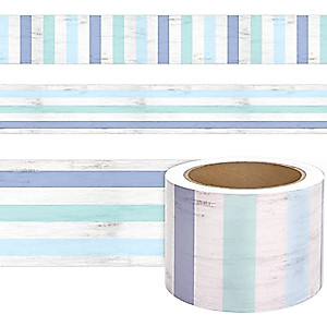 Calming Blue Teal Bulletin Board Border Vintage Turquoise Stripes Straight Rolled Border Trim 36 feet x 3 in Decorate Classroom Decor Decorations Schools Walls Double Side Different Design