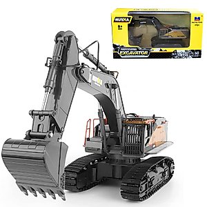 Gemini&Genius Excavator Toy for Kids, Metal Construction Vehicle Track Excavator Toy 1/50 Digger Vehicle Toy, Multi-Articular Movable Excavator Arm and 360 Degree Rotate Cab Truck Toy for Kids