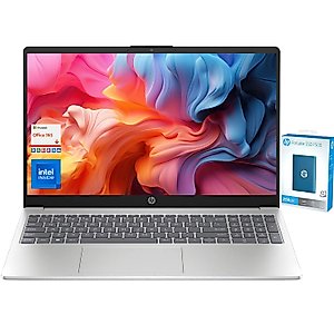 HP 2023 Newest 15.6" Laptop, Intel N200 4-Core Processor, 16GB Memory, 15.6" HD Display, 128GB Storage, WiFi 6 & Bluetooth, HDMI, Windows 11 Home, Bundled w 250GB External SSD & 1 Year Office 365