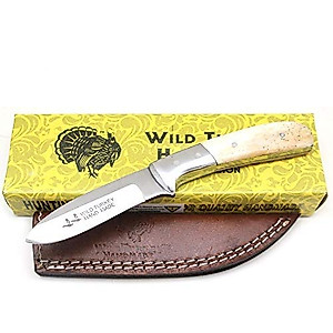 Wild Turkey Handmade Collection 7.25" Fixed Blade Hunting Knife w/Leather Sheath (Bone)