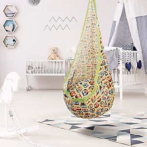 GARIG Pod Swing for Kids, Hanging Pod Swing Seat with Inflatable Pillow, Cartoon Pattern Kids Hammock Swing Chair for Indoor and Outdoor, Max Weight 180lbs (Kit, Owl)