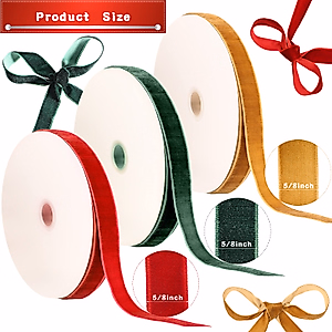 Patelai 3 Rolls 75 Yards Christmas Velvet Ribbon Vintage Velvet Ribbon Spool Green Red and Khaki Velvet Ribbon Roll for Christmas Wedding Wrapping DIY Crafts Decoration Favors (3/5 Inch)