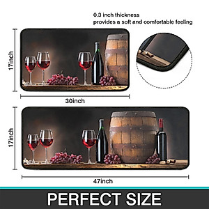 2 Piece Wine Kitchen Rug Set, 3D Wine Glasses Kitchen Rugs and Mats Non Skid Washable Absorbent Microfiber Kitchen Floor Decor Mat 17"x47"+17"x30"