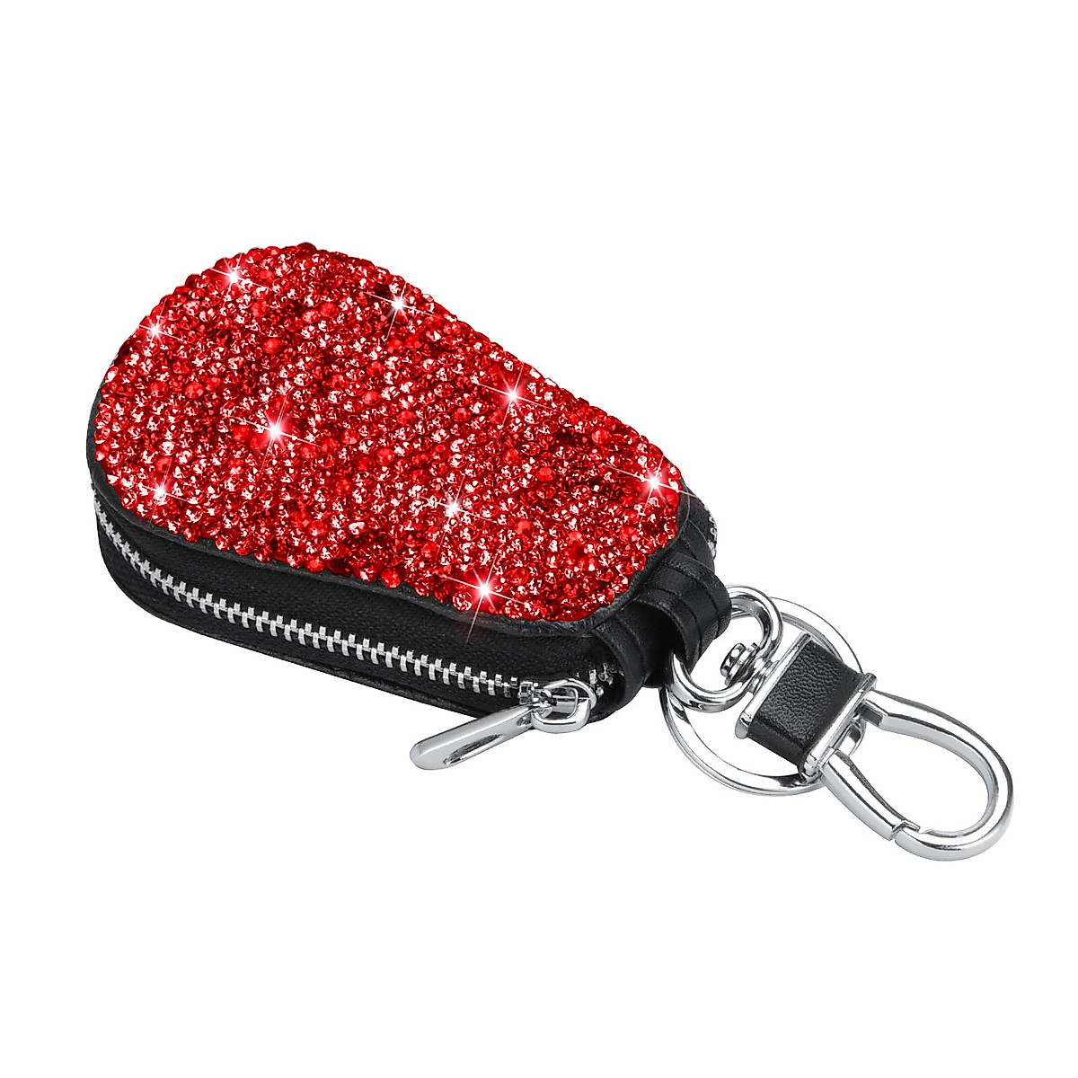 eing Car Key Case Leather Auto Smart Keychain Holder Metal Hook and Keyring Zipper Bag for Remote Key Fob, Bling Crystal Key Ring with Pouch Bag,Handbag Charms Purse Keychain for Women - (5Pack,Red)