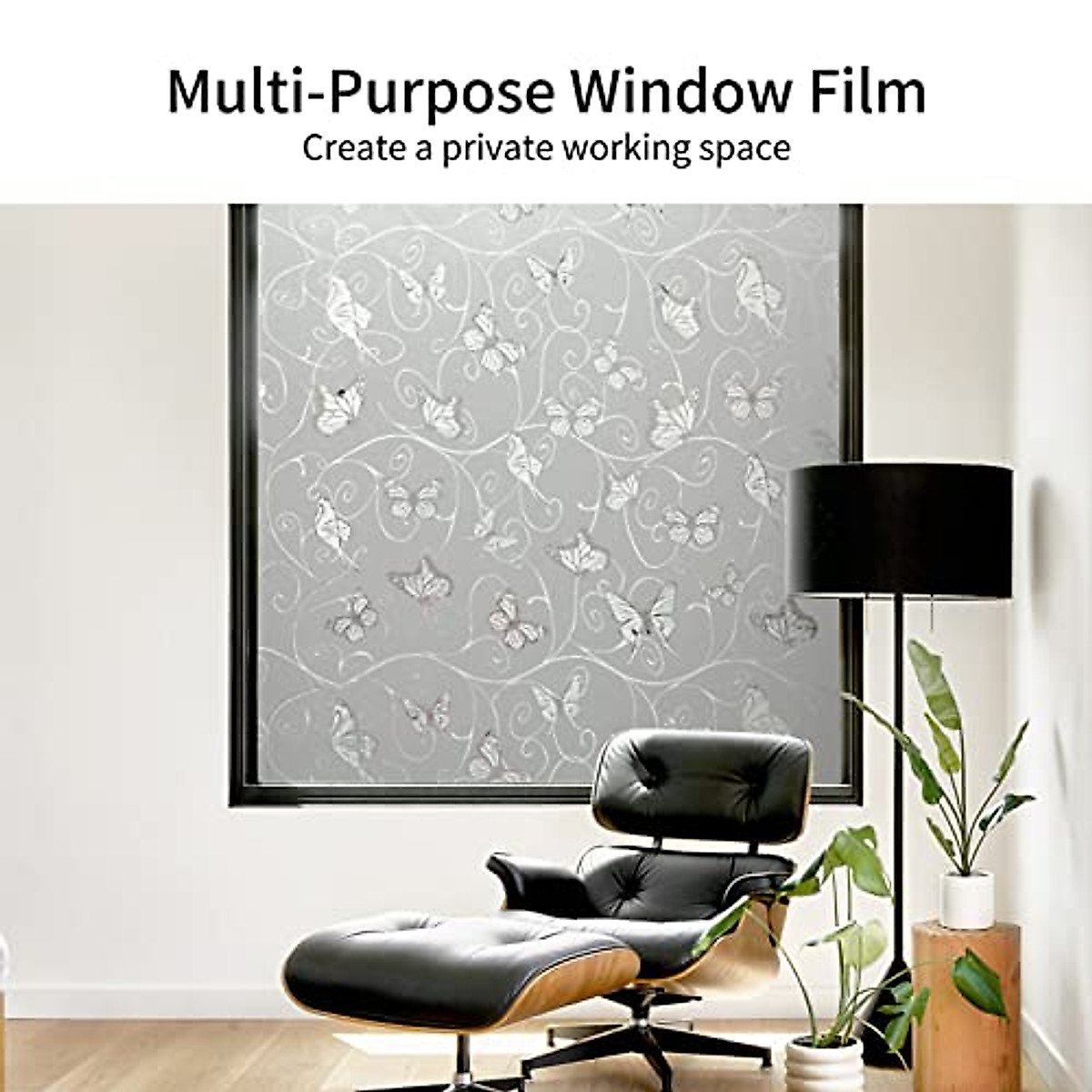 DKTIE Static Cling Decorative Window Film with Installation Tools, Non Adhesive Privacy Film, Window Privacy Film Decorative Butterflies, Window Film Frosted Glass (01, 17.7 x 78.7 Inch)