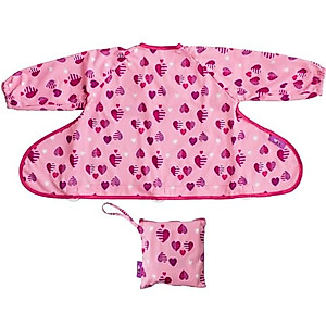 Tidy Tot - Cover & Catch Baby Bib - Mess Proof Long Sleeve Feeding Smock with Food Catcher Pocket - Attaches to Highchair - Waterproof Bib – Machine Washable. Fits 6-24 months - Pink