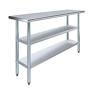 60" Long X 18" Deep Stainless Steel Work Table with 2 Shelves | Metal Food Prep Station | Commercial & Residential NSF Utility Table