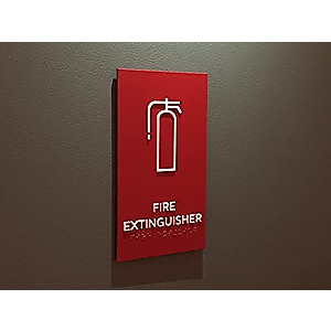 Kubik Letters Fire Extinguisher Sign, ADA Compliant Modern Design Sign with Grade 2 Braille for Fire Extinguisher Location with 3M Double Sided Tape