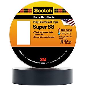 3M Scotch Vinyl Electrical Tape Super 88, 3/4 in x 44 ft, Black, 1 roll, Premium Grade, Rubber Resin Adhesive, PVC Backing, All-Season Heavy Duty Electric Tape