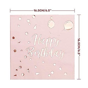 MOVINPE Pink Napkins Rose Gold Happy Birthday 50pcs, Paper Napkin Folding 3 Layers Disposable Tableware Dinnerware for Birthday Anniversary Rose Gold Party Decoration Cocktail Supplies